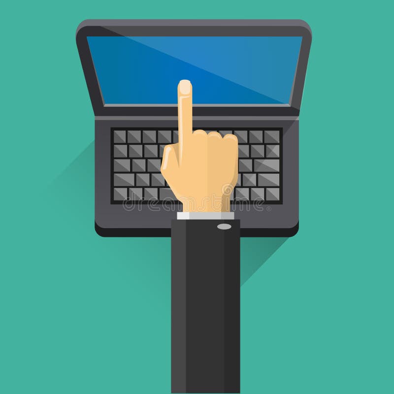 Hand touch laptop stock illustration. Illustration of cell - 86410048