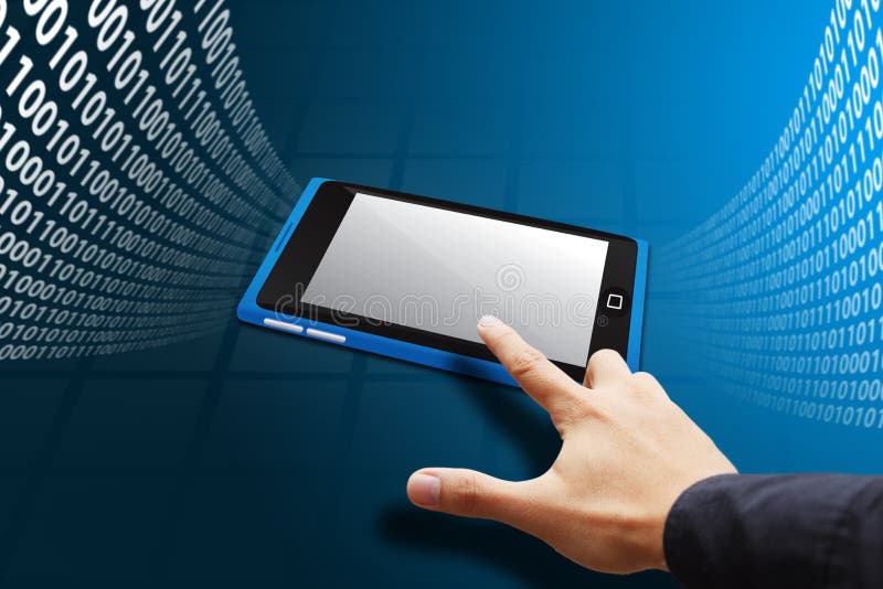Hand Touch Mobile Screen with Digital Pattern Stock Photo - Image of ...