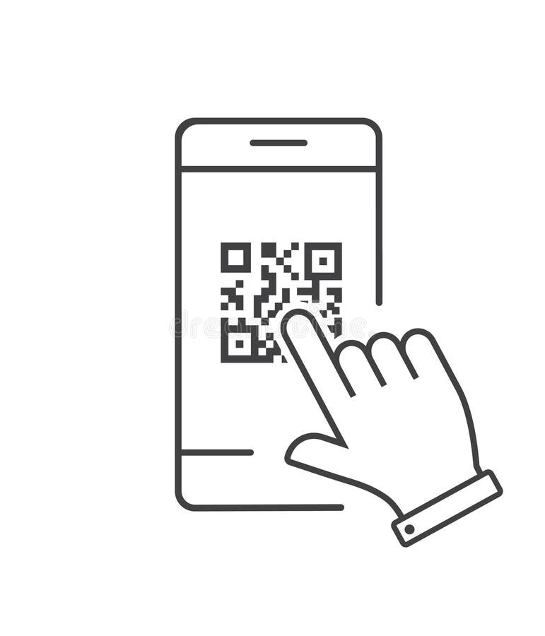 Hand Touch QR Code Icon in Line Style, Vector Design Eps Stock Vector ...