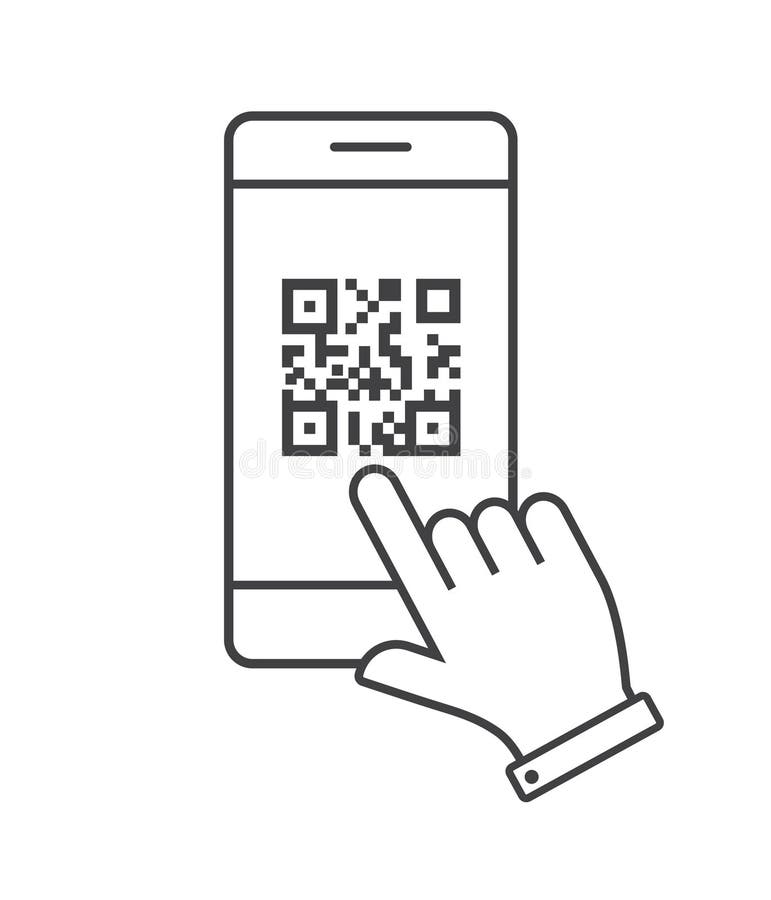 Hand Touch QR Code Icon in Line Style, Vector Icon Eps Stock Vector ...