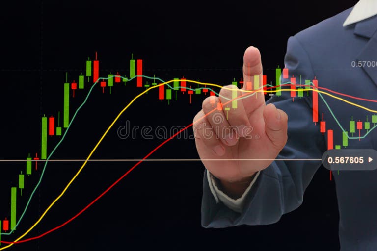 Hand Touch Screen on Digital Candlestick Graph and Financial ...