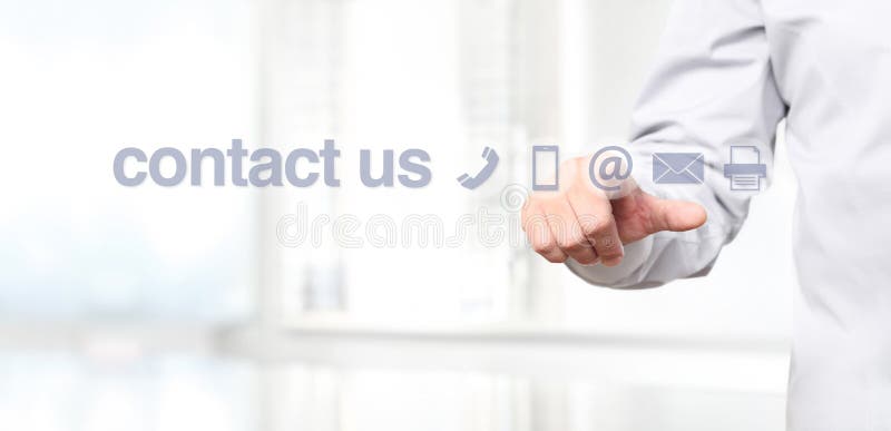 Hand Touch Screen Display with Contact Us Concept Text Stock Photo ...