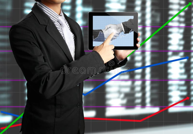 Hand Touch Screen Graph on a Tablet Stock Photo - Image of business ...