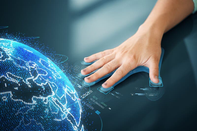 Hand Scan on Touch Screen Scanning for Data Access Stock Image - Image ...