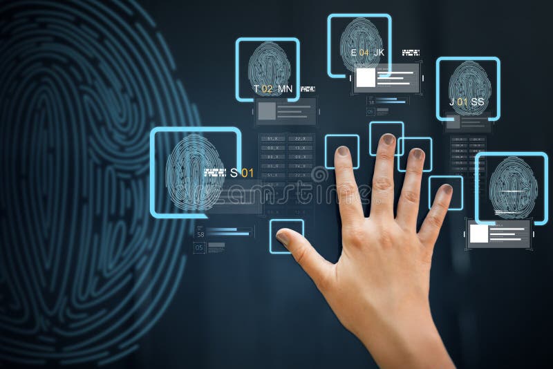 Hand on Touch Screen Scanning Fingerprints Stock Image - Image of ...