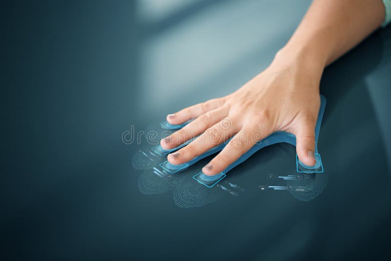 Hand Scan on Touch Screen Scanning for Data Access Stock Image - Image ...