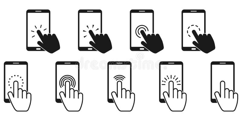 Hand Touch Screen Smartphone Icon. Smartphone Screen with Clicking ...