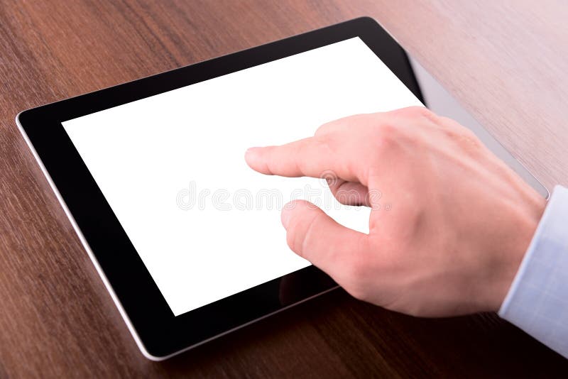 Hand on a Touch Screen of Tablet Pc Stock Photo - Image of message ...