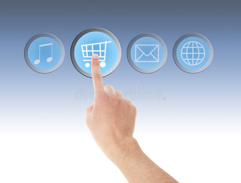 Hand Touch on Shopping Icon Stock Image - Image of cellular, ecommerce ...