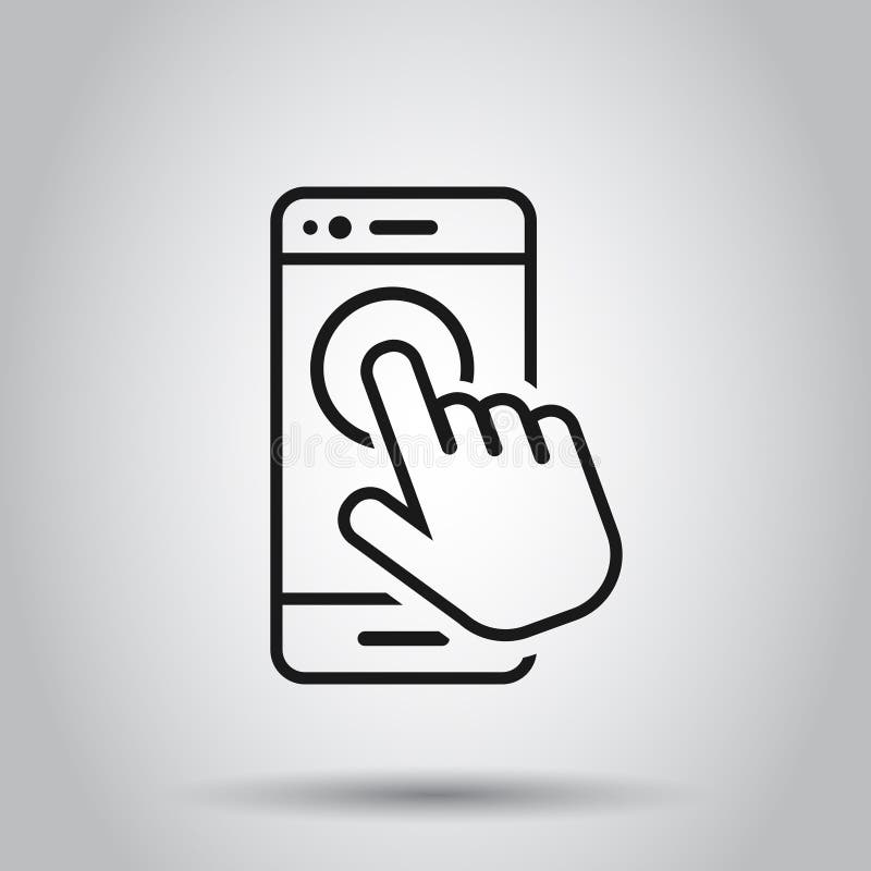 Hand Touch Smartphone Icon in Flat Style. Phone Finger Vector ...