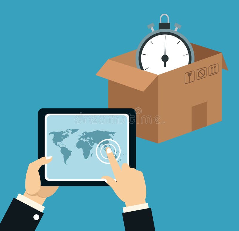 Hand Touch Tablet Box Time Clock Delivery Concept Stock Vector ...