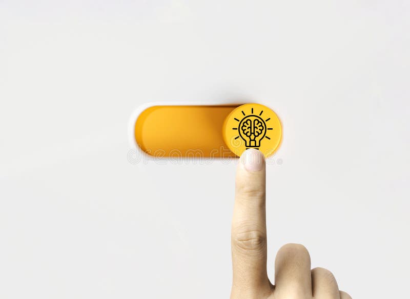 Hand Touch To on and Off Yellow Toggle Switch Button with Lightbulb ...