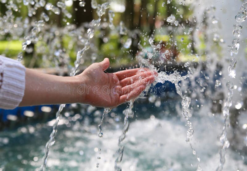 Hand Touches Clean and Fresh Water. Stock Image - Image of freshness ...
