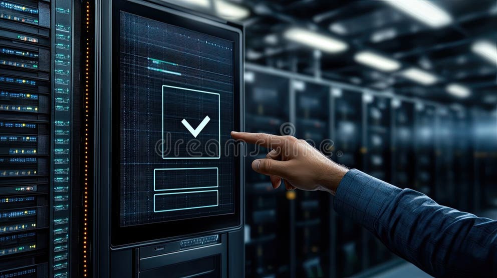 Hand Touches a Glowing Checkmark Icon on a Tablet Screen while Engaging ...