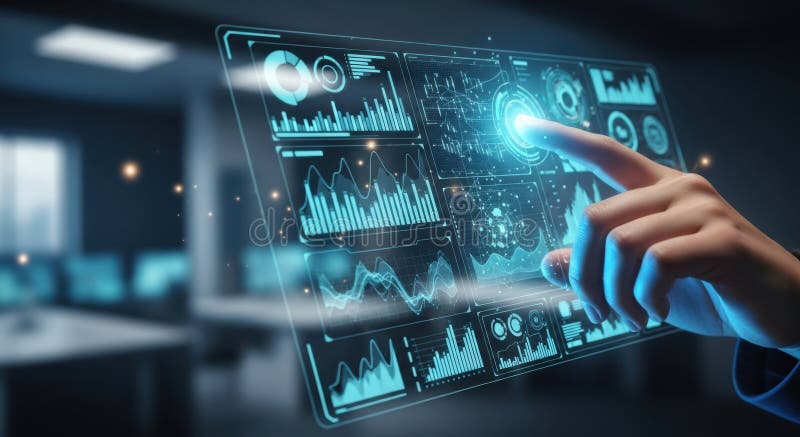 Futuristic Digital Interface with Hand Interacting with Data ...