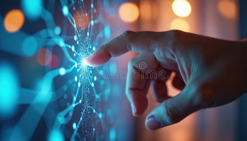 Digital Hand with Glowing Neural Network Stock Illustration ...