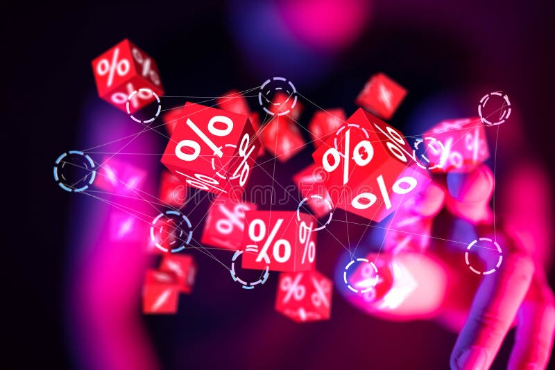 A Hand Touches Virtual Percent Icon Stock Illustration - Illustration ...