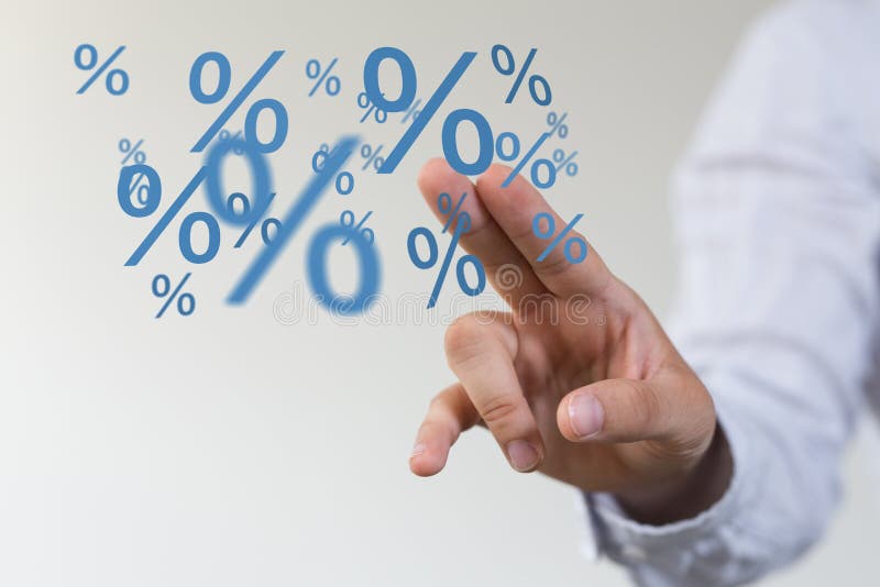 A Hand Touches Virtual Percent Icon Stock Image - Image of offer, white ...