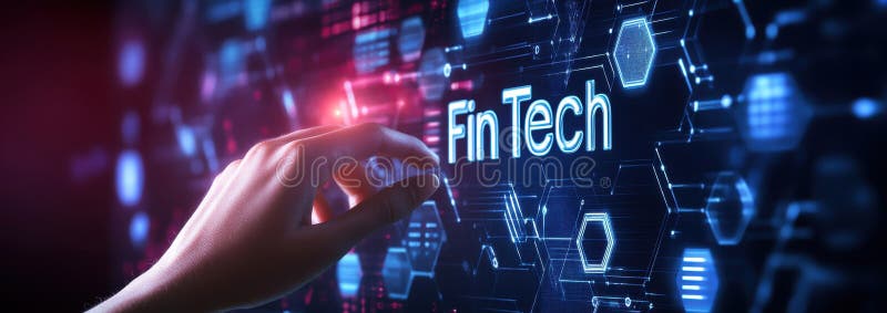 Hand Touching an Abstract Digital Interface with the Word Fintech in a ...