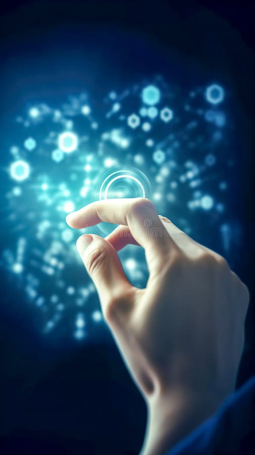 Hand Touching Abstract Network Circle Technology Structure, Generative ...