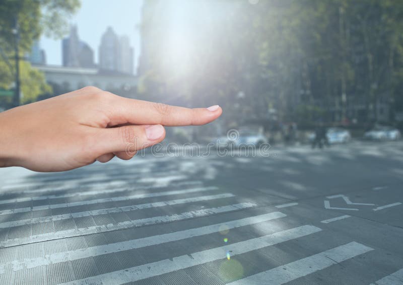 Hand Touching Air of City Street Stock Image - Image of light, traffic ...