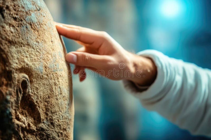 Hand Touching Ancient Rock Surface in Soft Light Setting Stock Photo ...