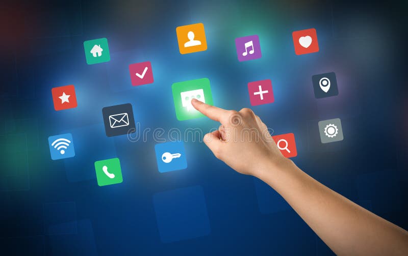 Man Touching an Apps Concept Stock Image - Image of business, interface ...