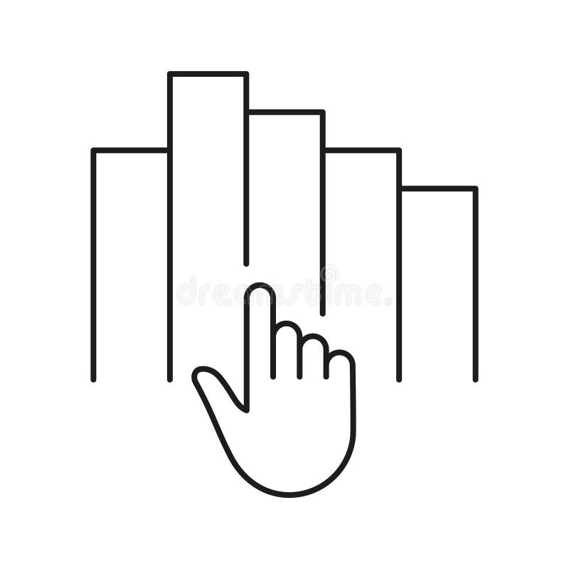 Hand Touching Bar Graph Line Icon. Data Interaction, Analytics, and User Engagement Outline ...