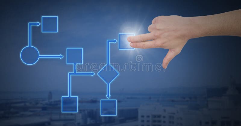 Hand Touching Blue Wireframe Stock Image - Image of flash, empty: 109389075