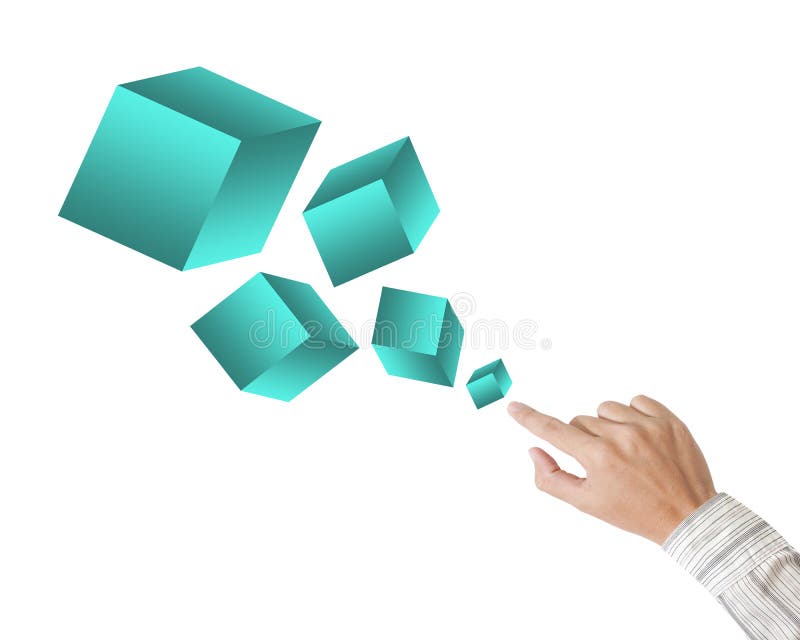 Hand touching boxes stock image. Image of cube, decision - 26554807