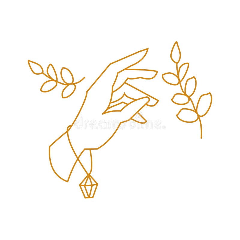 Hand Touching Branch Outline Illustration Stock Vector - Illustration ...