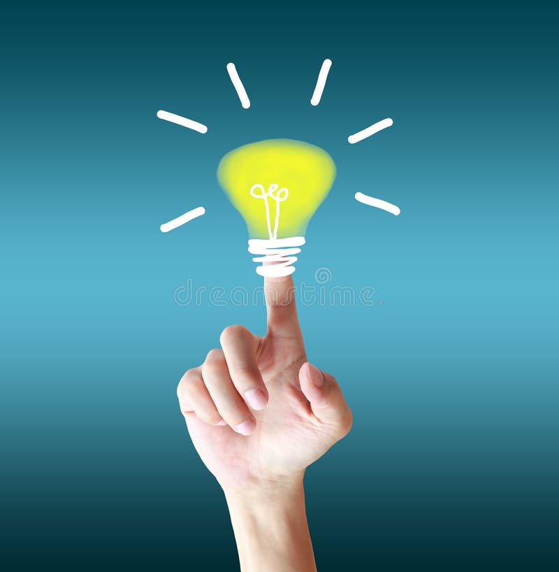 Hand Touching Bulb on the Screen Isolated Stock Illustration ...