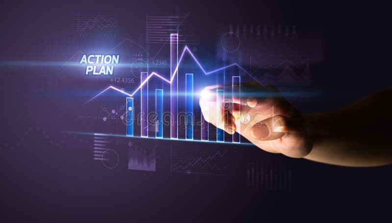 Hand Touching Business Concept Stock Image - Image of blue, information ...