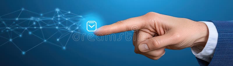 Hand Touching Button on Blue Background, Futuristic Technology Concept ...