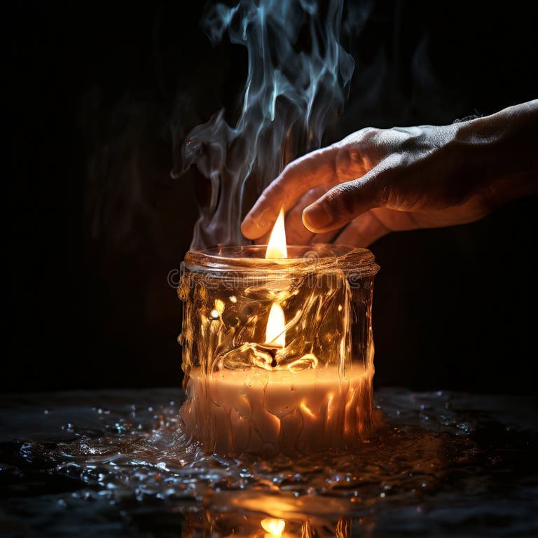 Hand Touching a Candle Flame in Dramatic Lighting Stock Image - Image ...