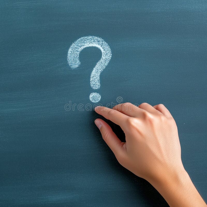 Hand Touching Chalkboard with a Question Mark Drawn in Chalk during a ...
