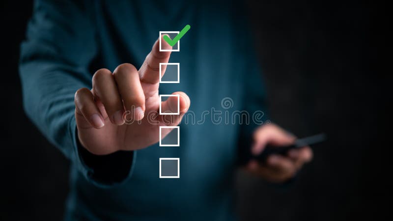Hand Touching Checklist, Green Check Mark Highlighted. Concept of Task ...