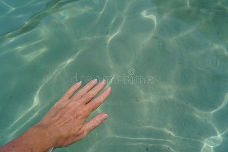 Hand Touching Clear Blue Water. Travel Concept Stock Image - Image of ...