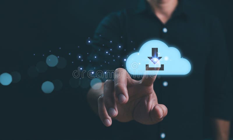 Hand Touching Cloud Computing with Download Sign, Cloud Computing ...