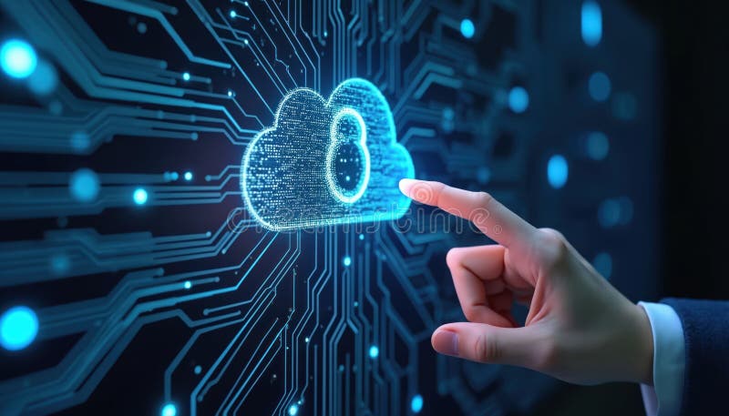 Hand Touching Cloud Computing Security Symbol. Concept Data Protection Cyberspace Safety, Secure ...