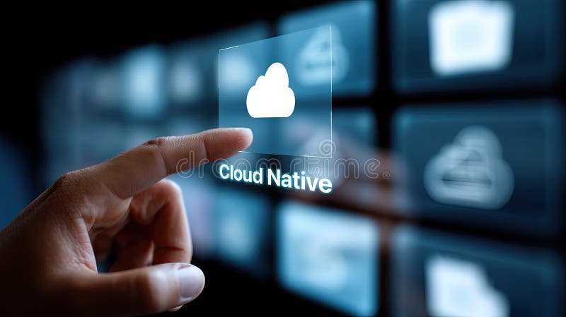 Hand Touching Cloud Icon on Digital Screen with Cloud Native Text, Symbolizing Technology Stock ...