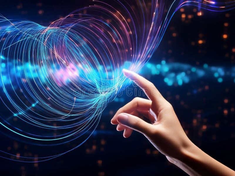 A Hand Touching Colorful Waves Stock Illustration - Illustration of ...