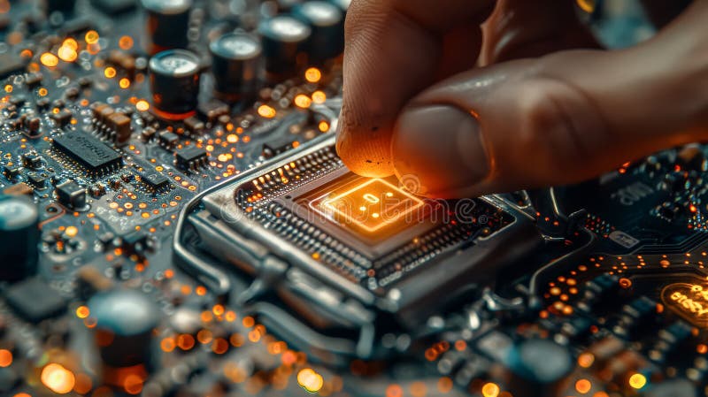 A Hand is Touching a Computer Chip. Stock Photo - Image of chip, hand ...