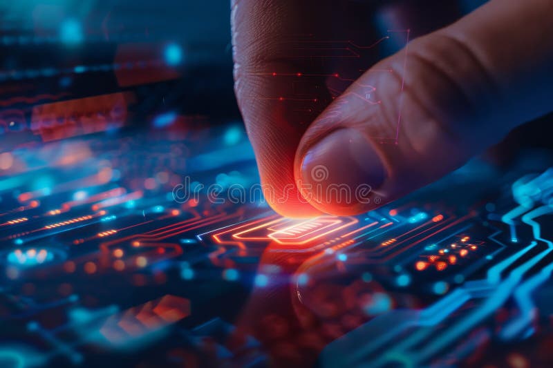 A Hand is Touching a Computer Chip Stock Photo - Image of design ...