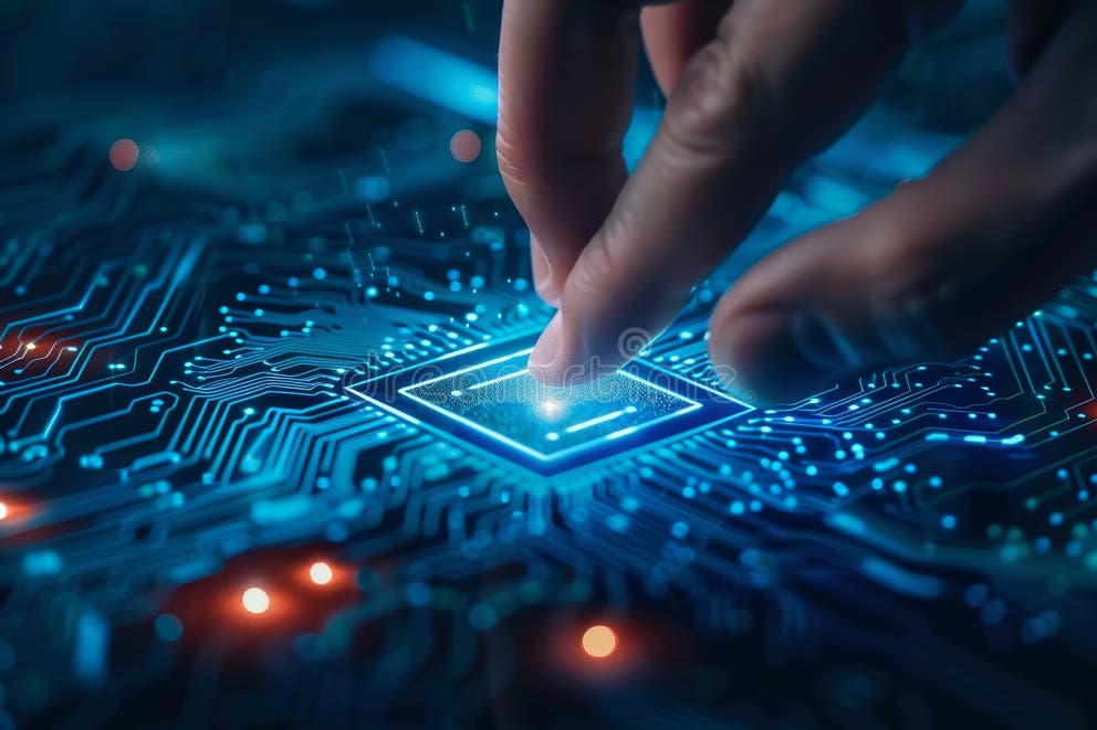 A Hand is Touching a Computer Chip Stock Photo - Image of computing ...