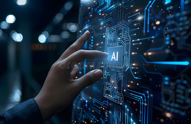 Hand Touching Computer Screen with the Word AI on it. Artificial ...