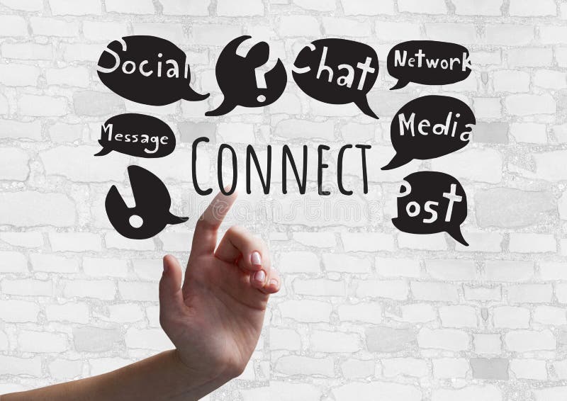 Hand Touching Connect Text with Social Media Drawings Graphics Stock ...