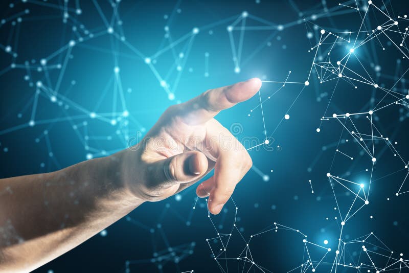 Hand Touching Creative Digital Polygons Background Stock Photo - Image ...