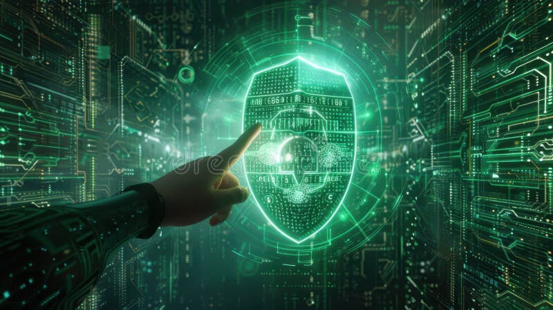 The Hand Touching Cyber Shield.AI Generated Image Stock Photo - Image ...