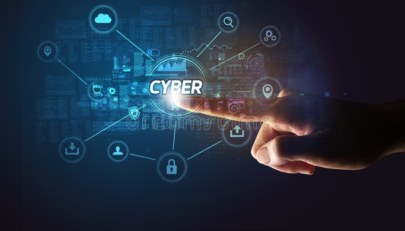 Hand Touching Cybersecurity Button Concept Stock Image - Image of tech ...